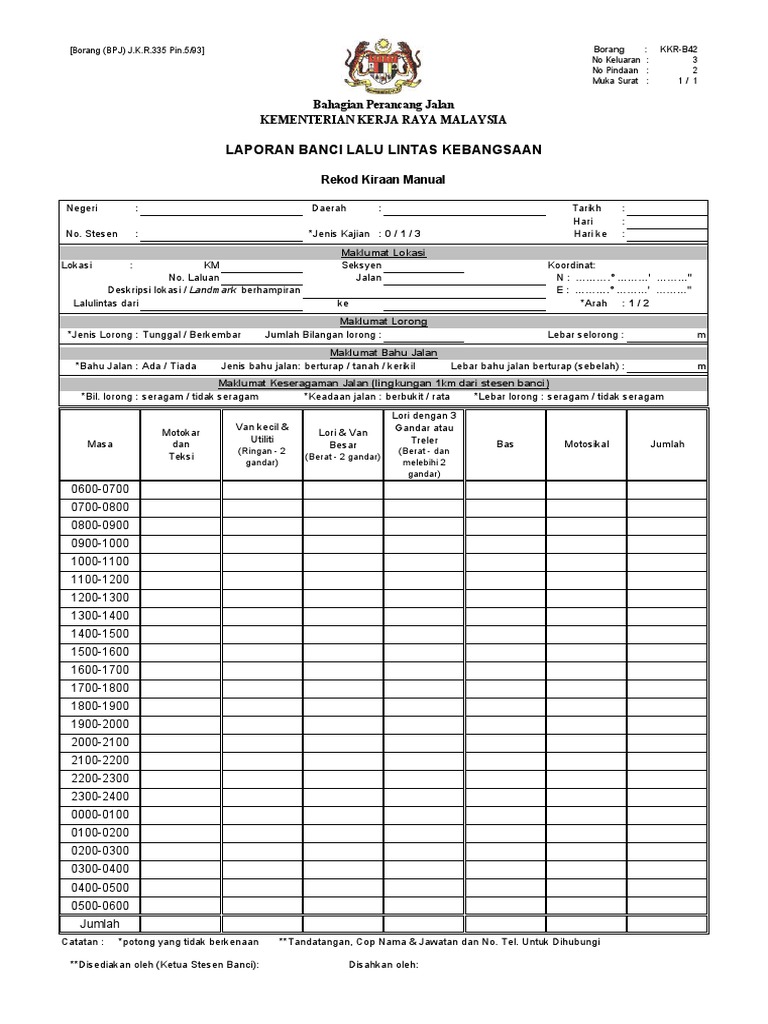Traffic Count Sheet | PDF