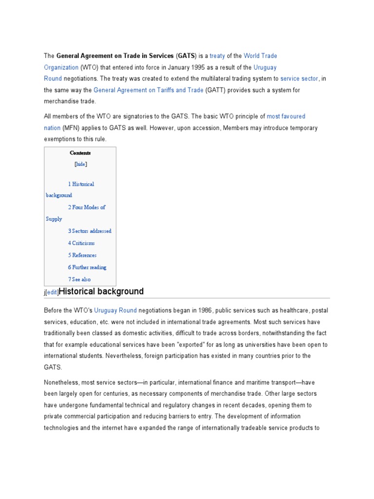 Gats | PDF | General Agreement On Trade In Services | World Trade ...