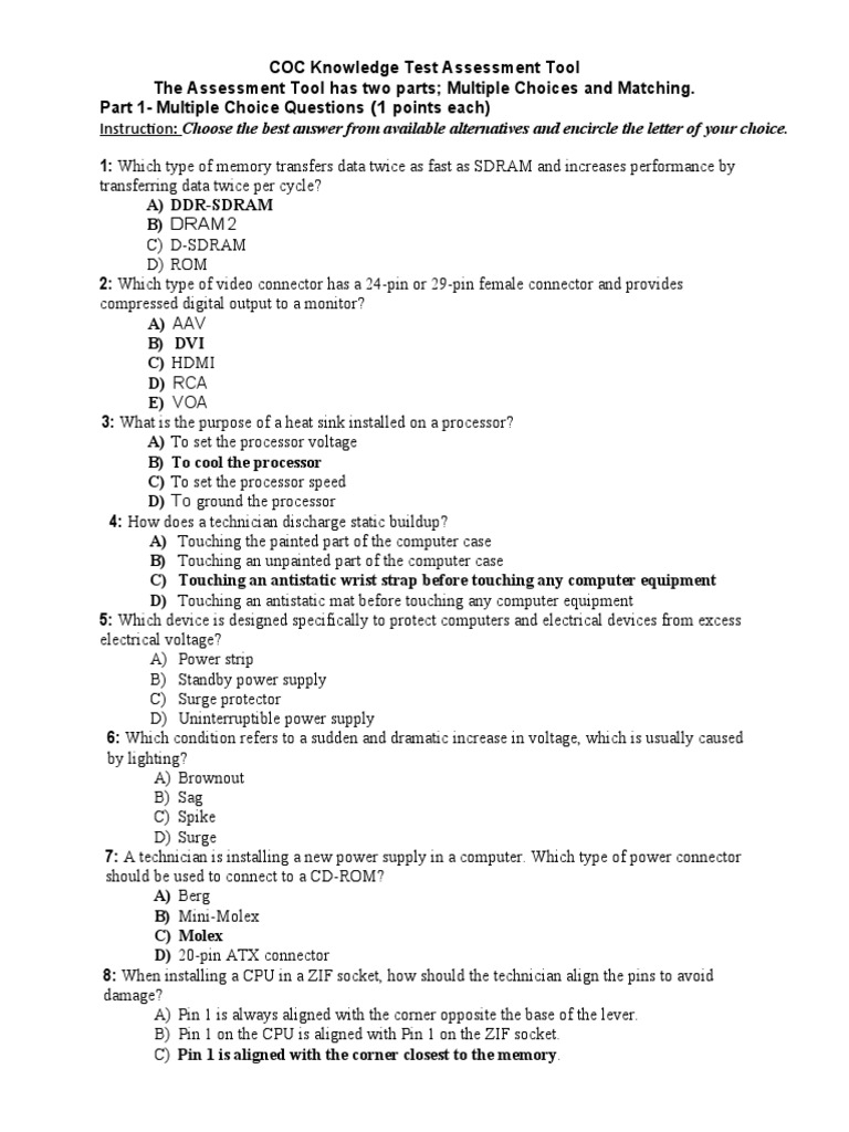 CoC Knowledge Test Assessment Tool 1 | PDF | Malware | Computer Virus