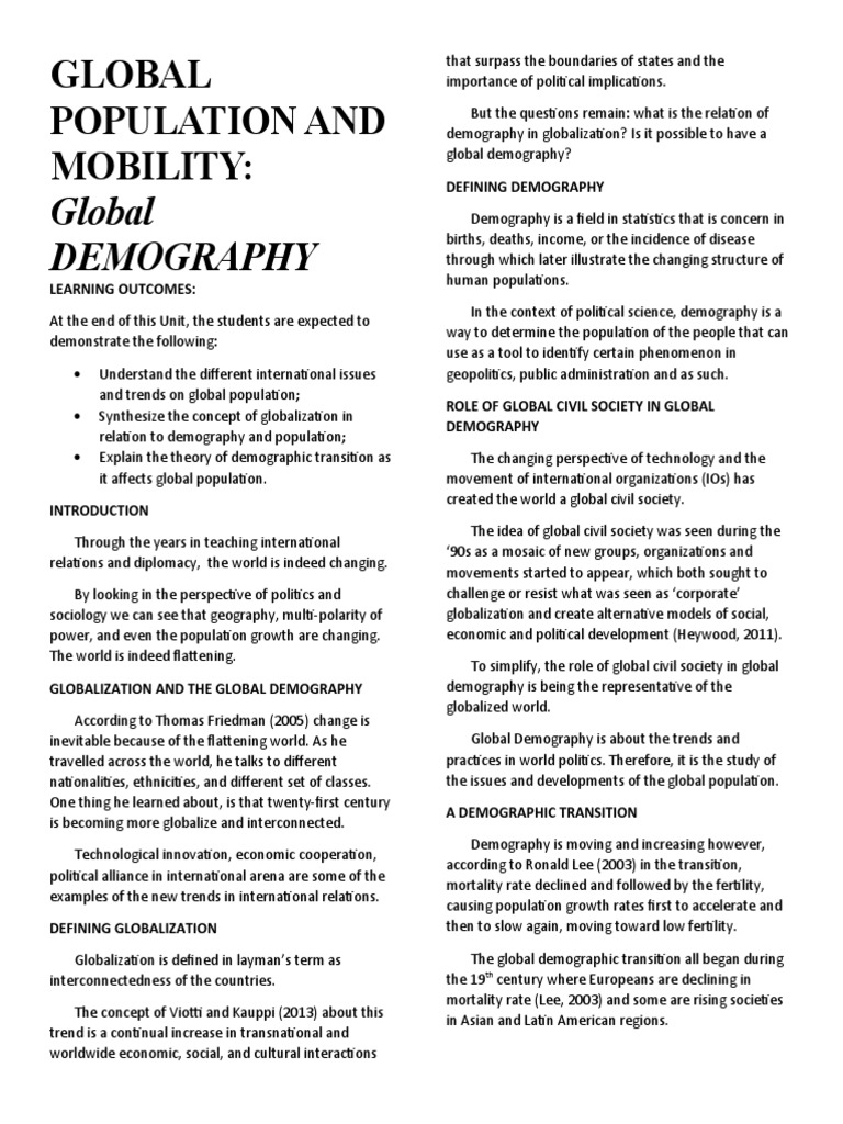 Global Demography: Global Population and Mobility | PDF | Demography | Globalization