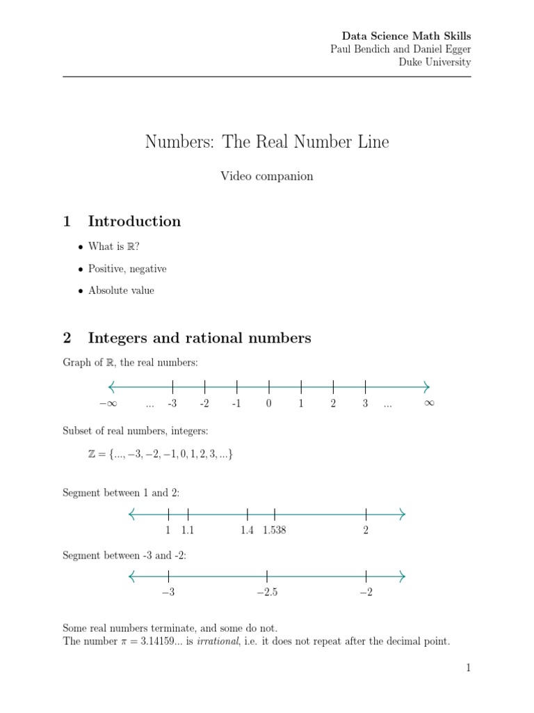 Numbers: The Real Number Line: Video Companion | PDF