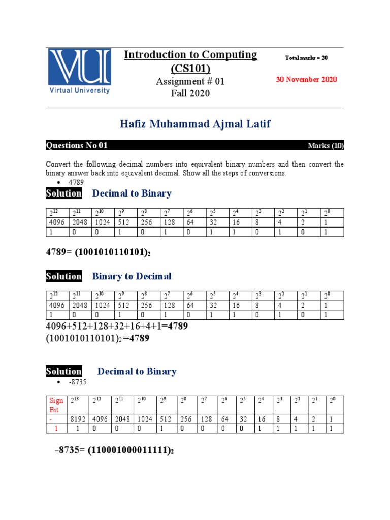 CS101 Assignment 1 Solution.. | PDF | Decimal | Elementary Mathematics