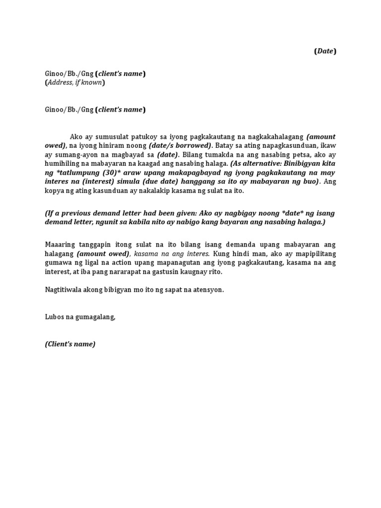 Demand Letter Filipino | PDF