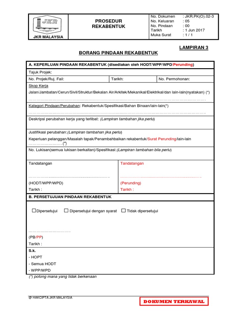 JKR - PK (O) - 02-3 (Borang Pindaan Rekabentuk) | PDF