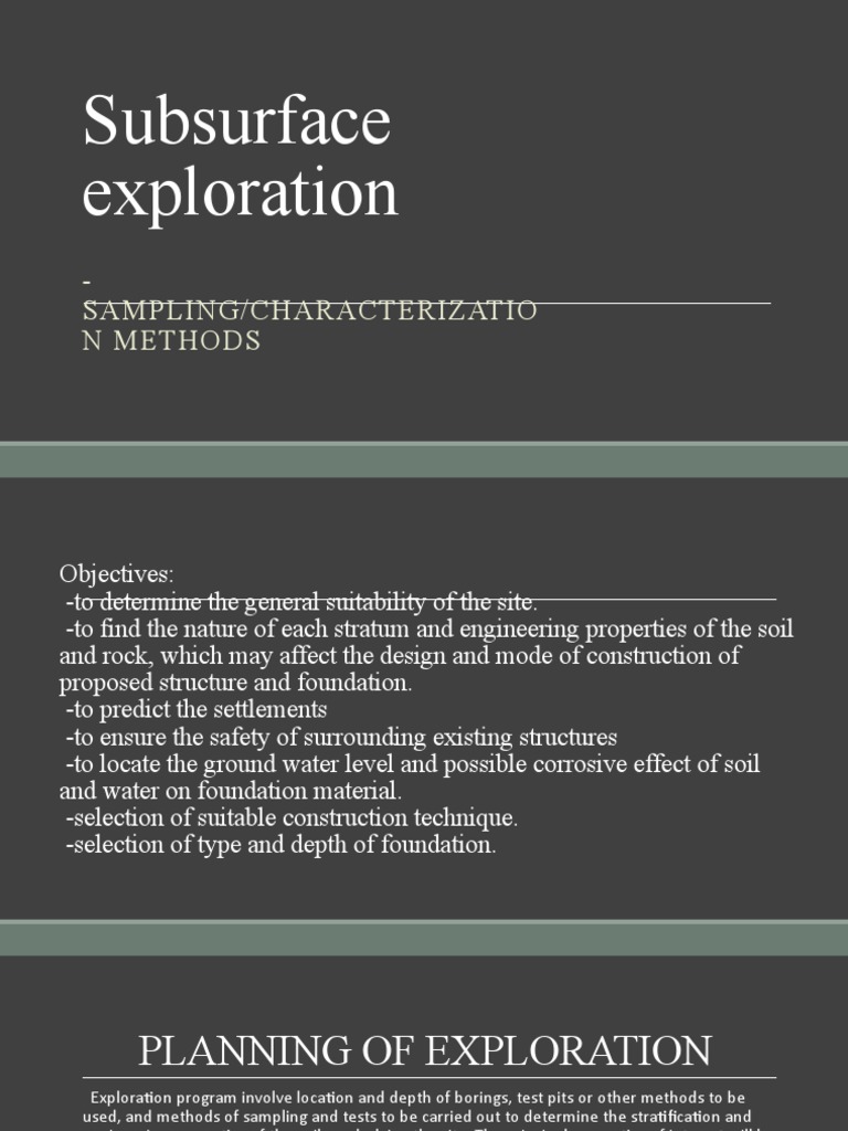 Subsurface Exploration: - Sampling/Characterizatio N Methods | PDF ...