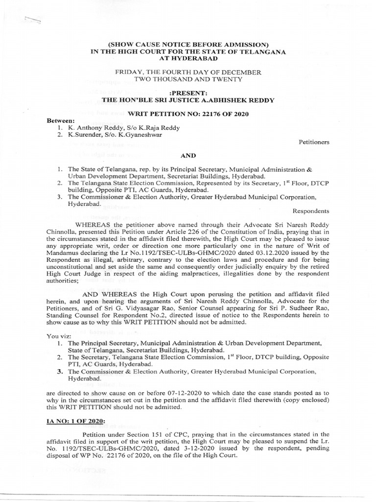 Telangan HC On SEC Interim Order | PDF | Mandamus | Writ