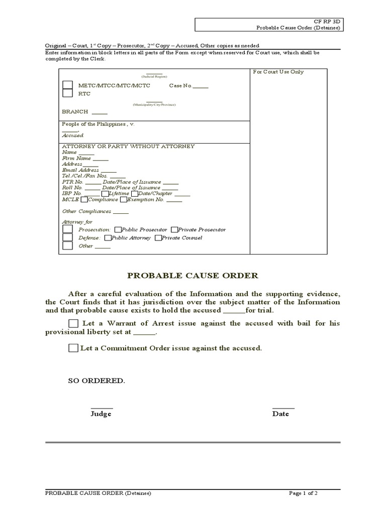Probable Cause Order for Detainee | PDF | Probable Cause | Prosecutor