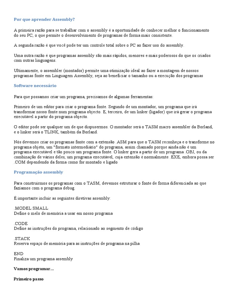 Por Que Aprender Assembly | PDF | Linguagem Assembly | Equipamento de ...