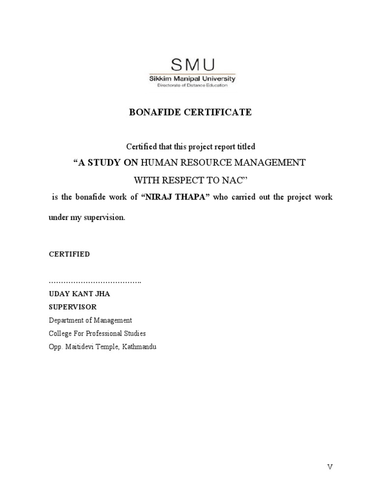 Bonafide Certificate: With Respect To Nac" | PDF