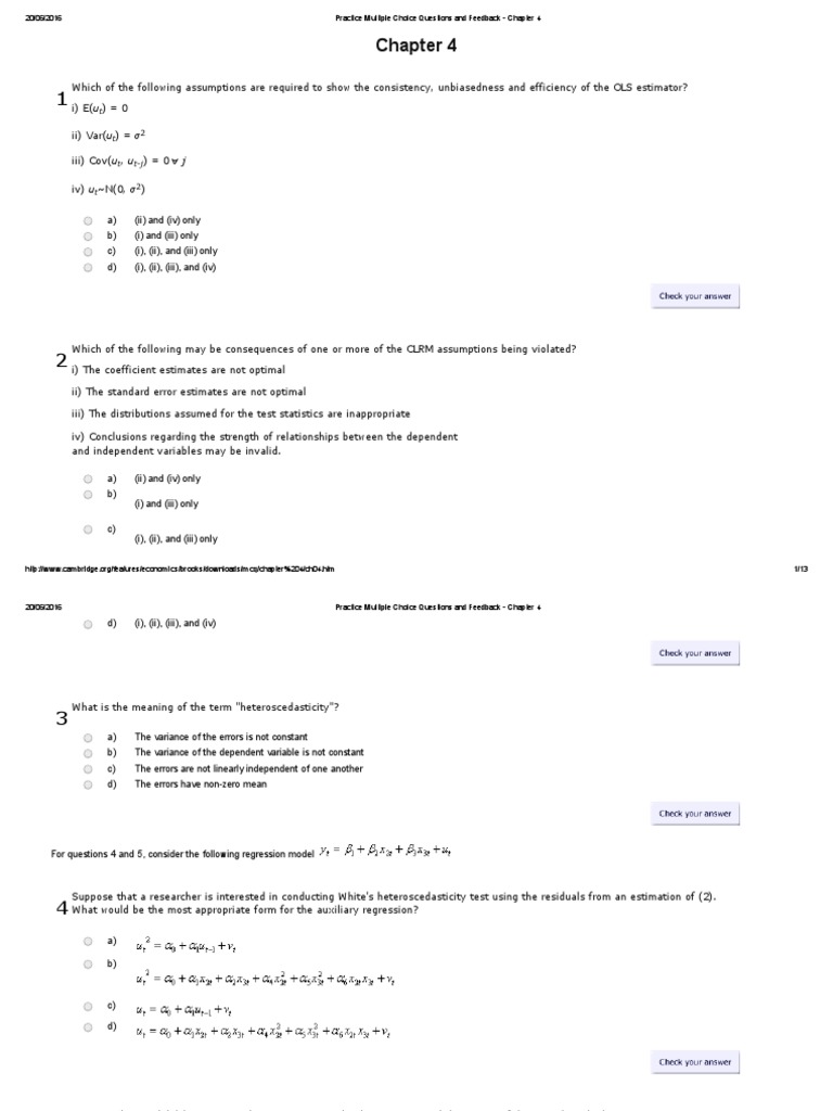 Practice Multiple Choice Questions and F | PDF | Multicollinearity ...