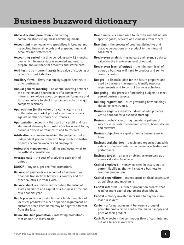 Business Buzzword Dictionary: © OUP: This May Be Reproduced For Class Use Solely For The ...