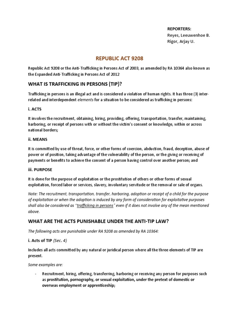 Republic Act 9208: What Is Trafficking in Persons (Tip) ? | Download ...
