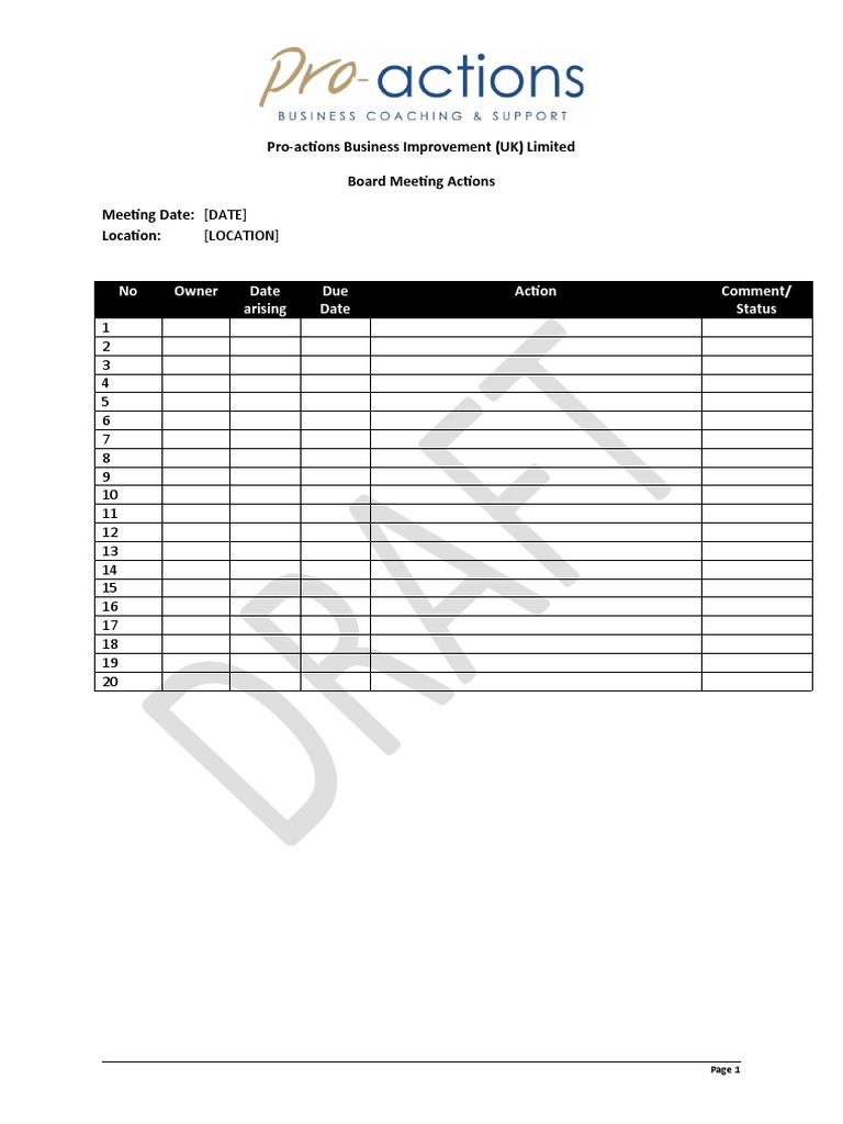 Board Meeting Action Items Summary | PDF | Law