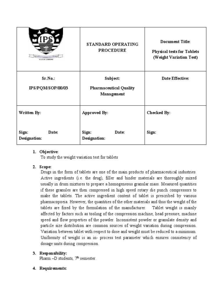 Weight Variation Test for Tablets | PDF | Tablet (Pharmacy ...