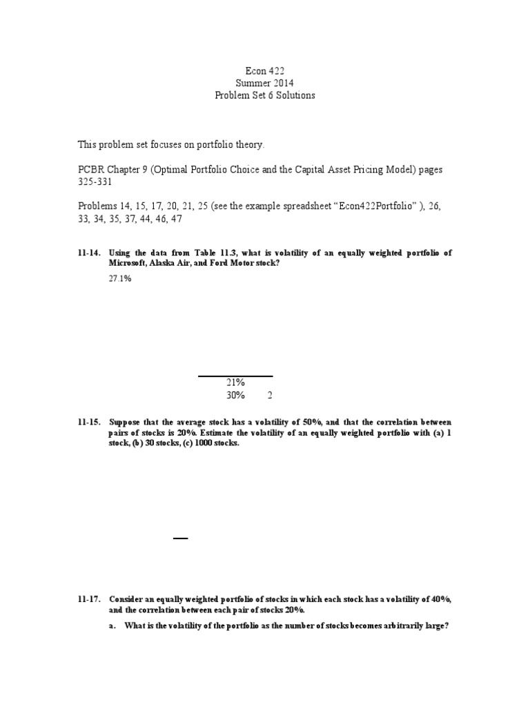 Econ 422 Problem Set 6 Solutions | PDF | Beta (Finance) | Capital Asset ...