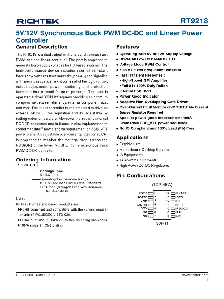 5V/12V Synchronous Buck PWM DC-DC and Linear Power Controller | PDF | Capacitor | Field Effect ...