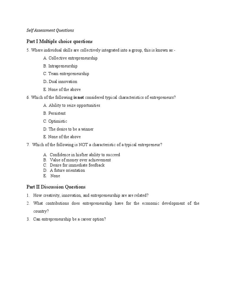 Part I Multiple Choice Question: Self Assessment Questions | PDF | Business