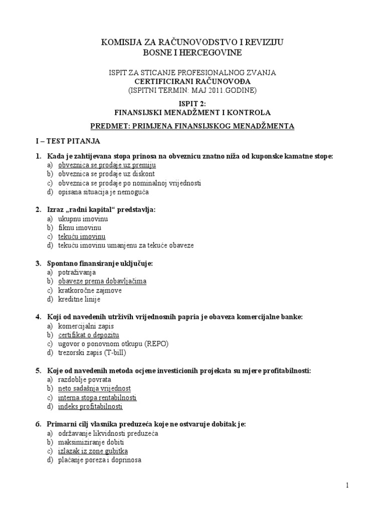 Ispit 2-Finansijski Menadzment I Kontrola-Rjesenja | PDF