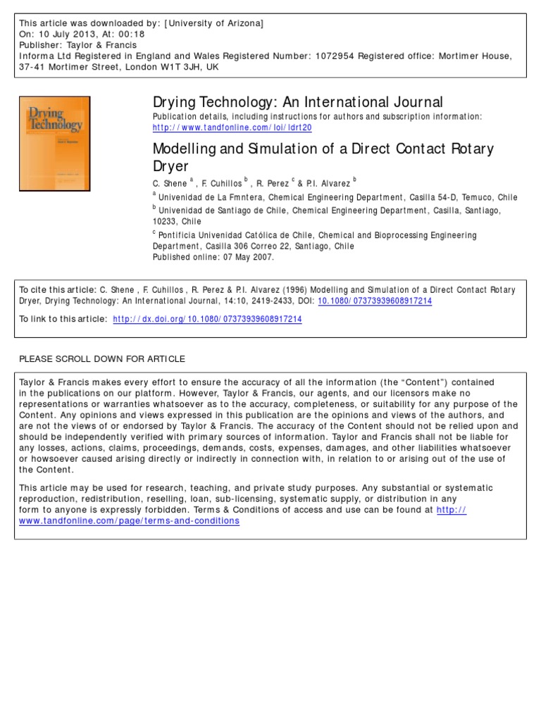 Modelling and Simulation of A Direct Contact Rotary Dryer | PDF | Gases ...