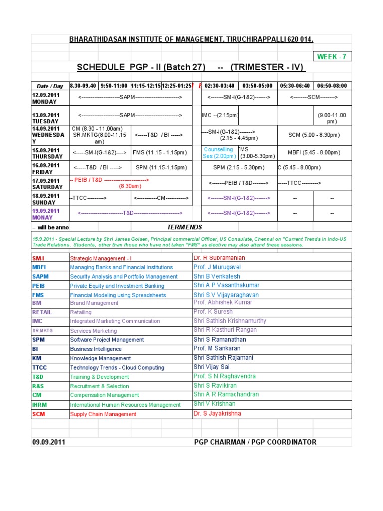 Schedule PGP - Ii (Batch 27) - (Trimester - Iv) : Bharathidasan Institute of Management ...