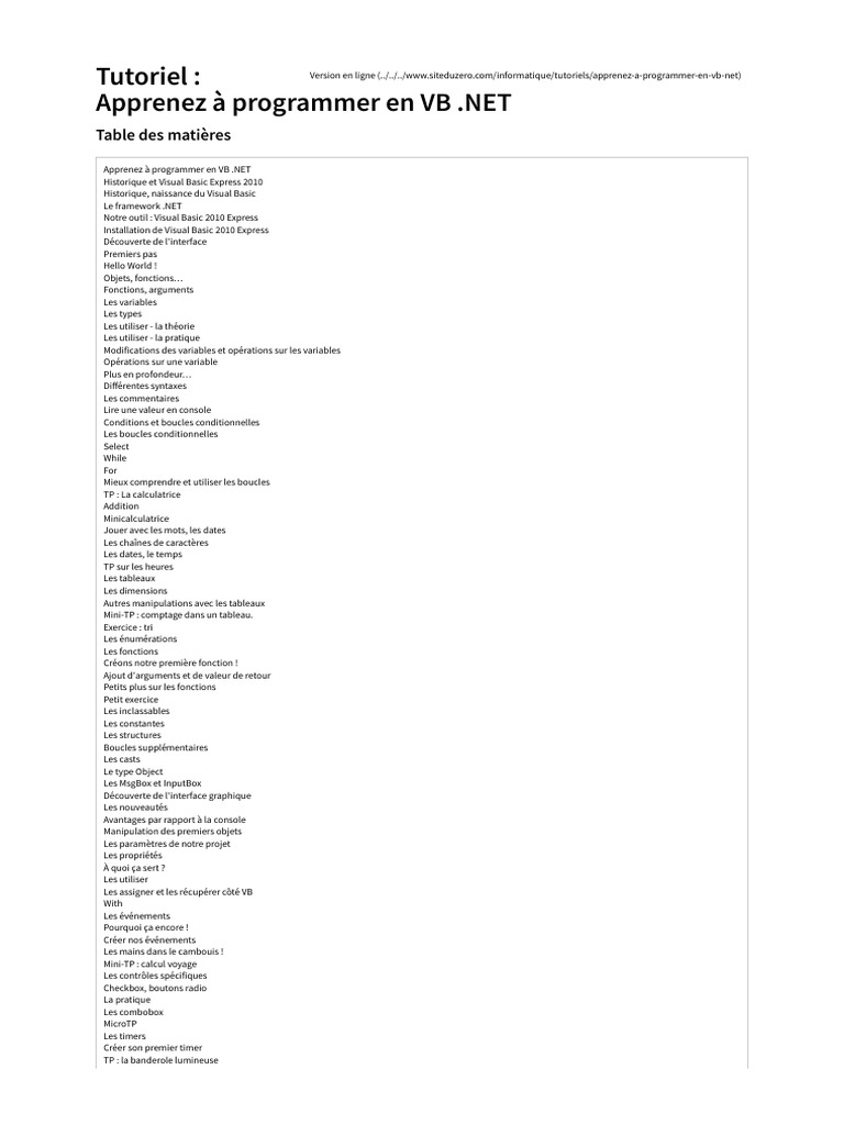 Tutoriel - Apprenez À Programmer en VB PDF | PDF | De base | Environnement de développement