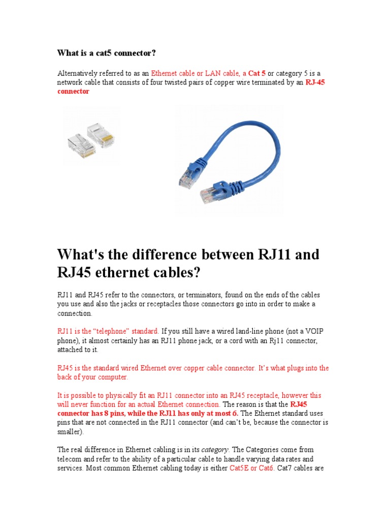 What's The Difference Between RJ11 and RJ45 Ethernet Cables? | PDF ...