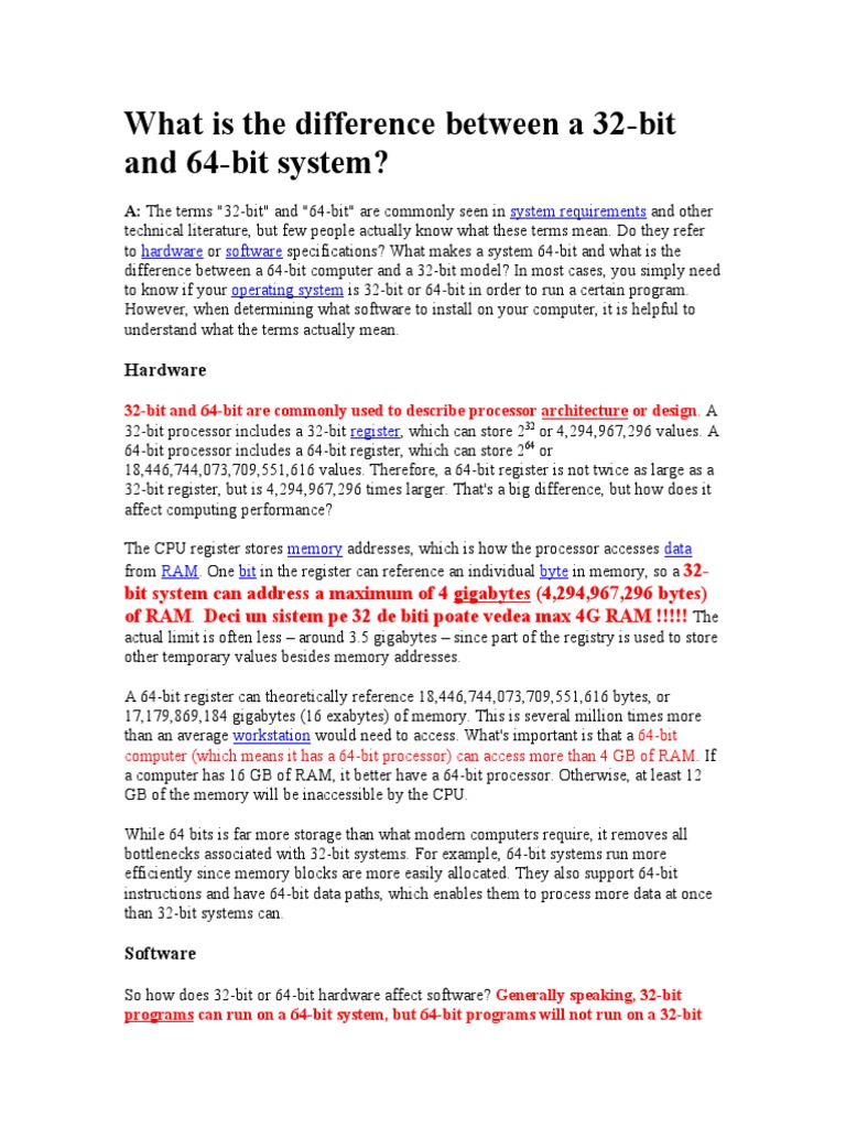 What Is The Difference Between A 32-Bit and 64-Bit System?: Hardware ...
