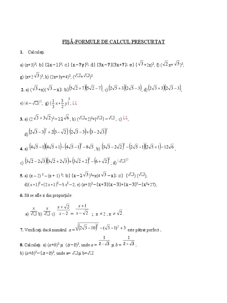 Fisa Formule de Calcul Prescurtat | PDF