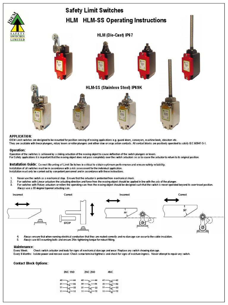 Safety Limit Switches HLM HLM-SS Operating Instructions: HLM (Die-Cast ...