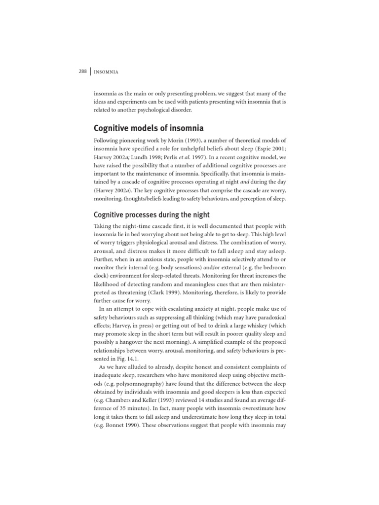 Understanding the Cognitive Cascade: A Cognitive Model of the Maintenance of Insomnia | PDF ...