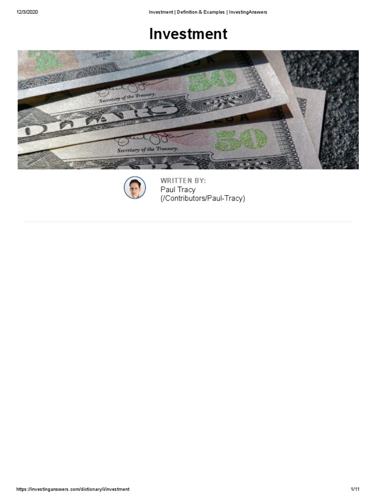 Investment - Definition & Examples PDF | PDF | Investor | Investing