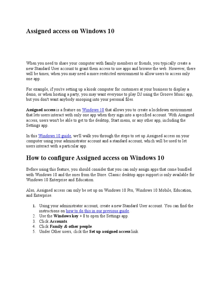 Assigned Access On Windows 10 | PDF | Windows 10 | Mobile App