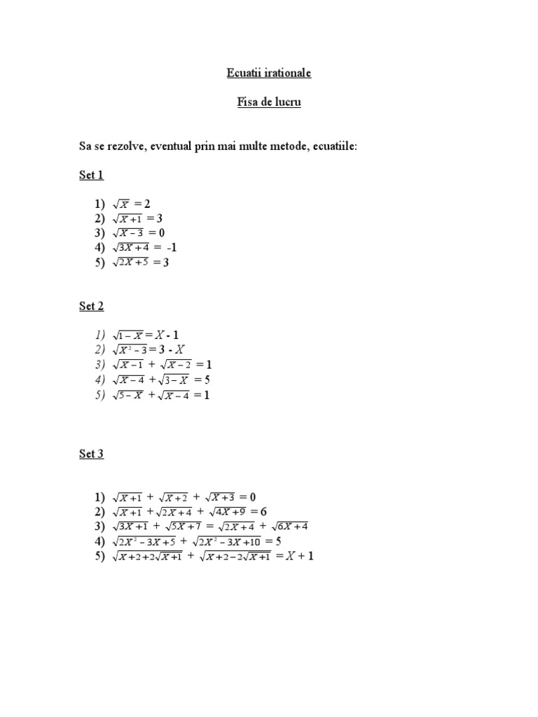 Exercitii-Ecuatii Irationale | PDF