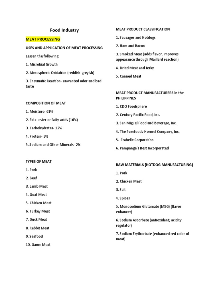 Food Industry: Meat Processing | PDF | Milk | Ham