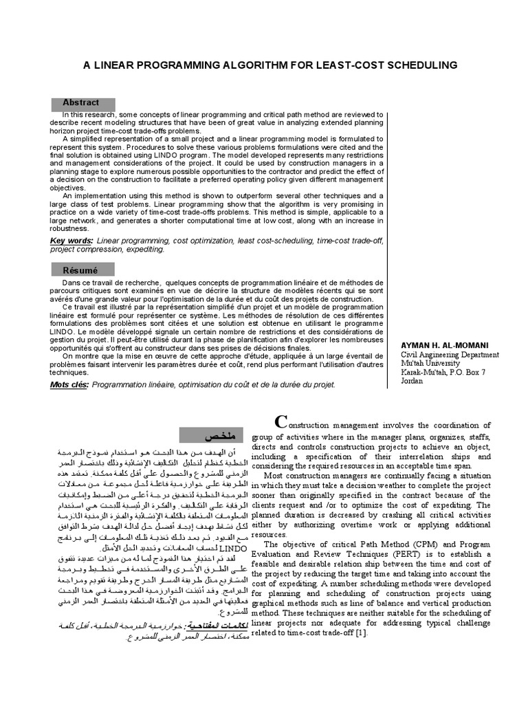 A Linear Programming Algorithm For Least-Cost Scheduling | PDF ...