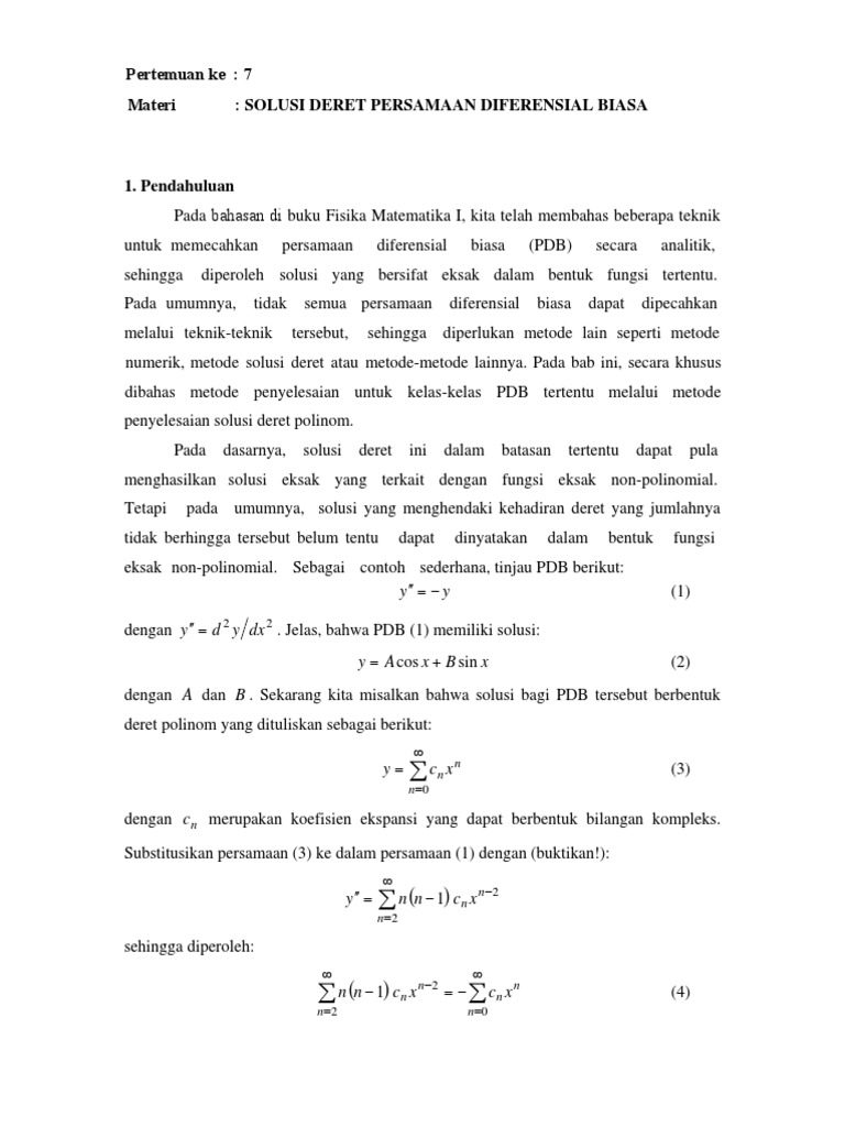 Solusi Pers Diff DG Deret PDF | PDF | Metode & Bahan Ajar
