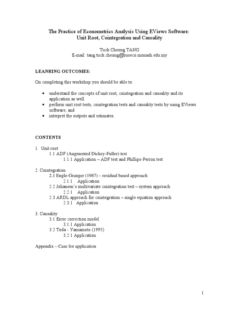 Unitroot Coint Causality EViews | PDF | Vector Autoregression | Econometrics