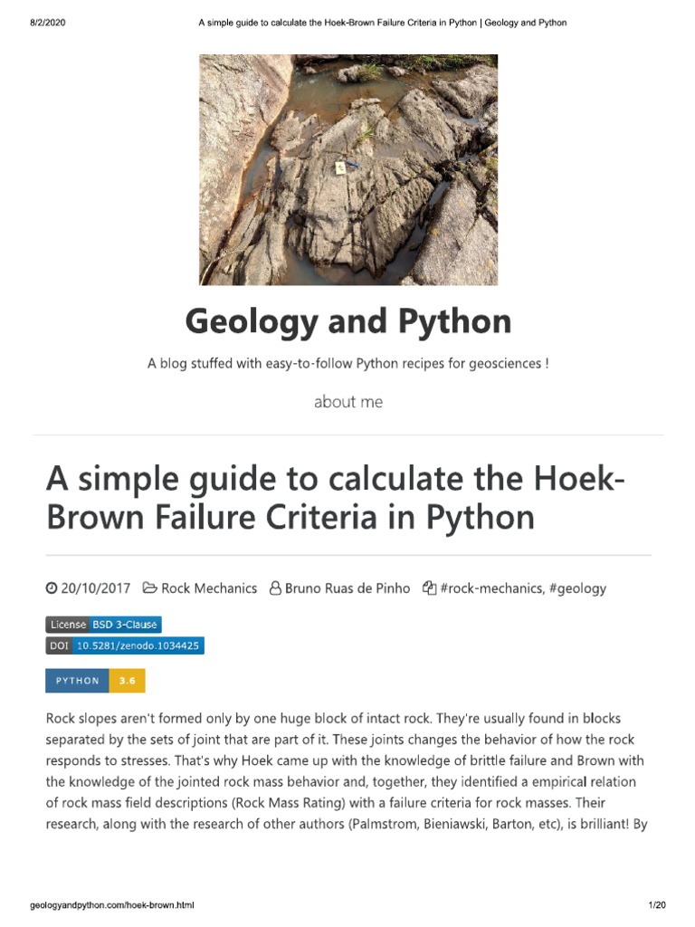 A Simple Guide To Calculate The Hoek-Br... Riteria in Python - Geology and Python | PDF