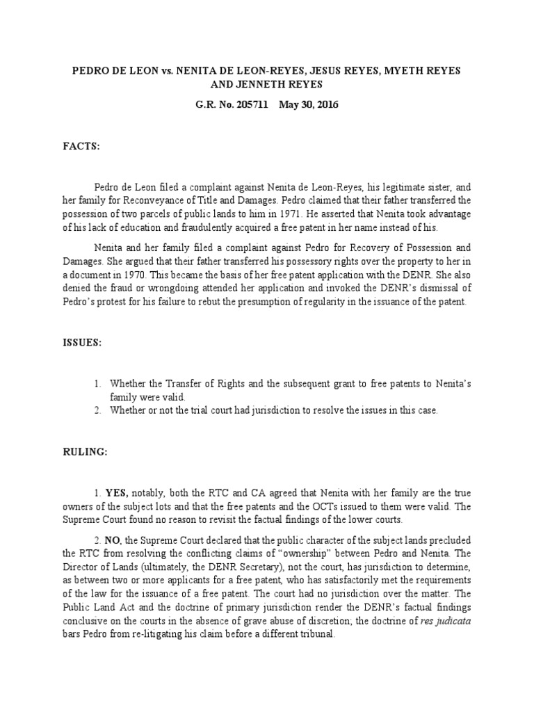 Pedro de Leon vs. Nenita de Leon Case Summary | PDF | Politics | Social ...