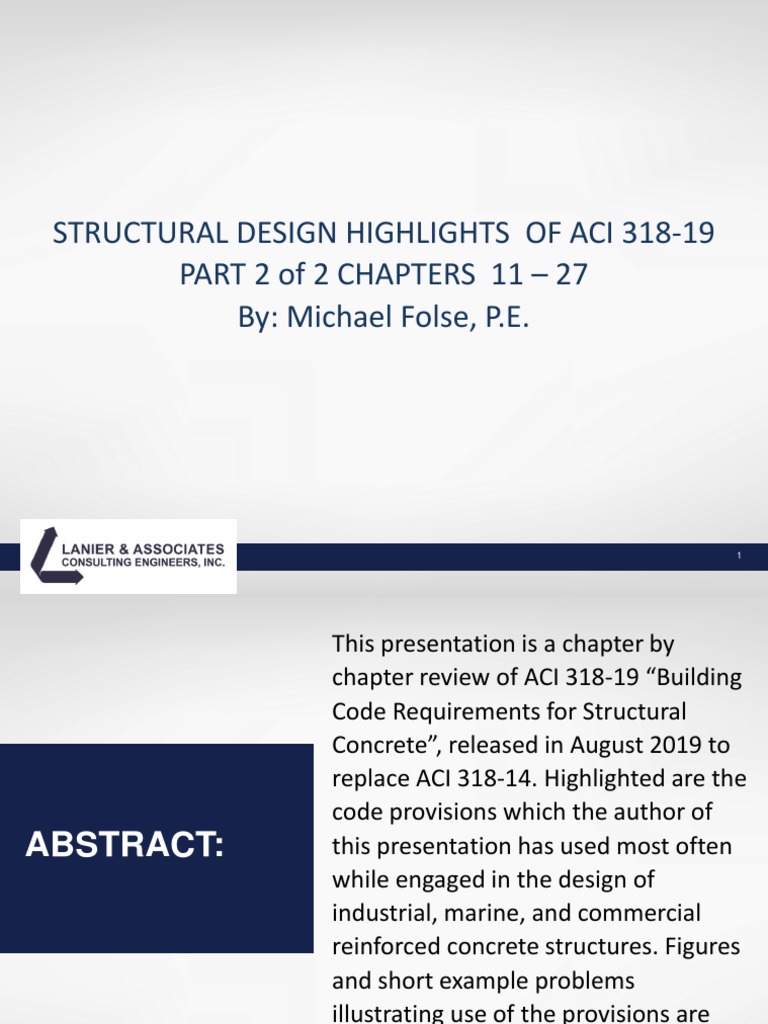 Aci318 19 Talk Part 2 Nov 14 2019 Structural Design Highlights Of Aci