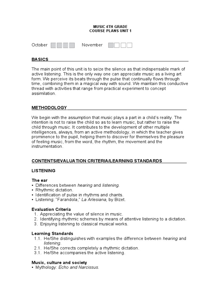 Basics: Music 4Th Grade Course Plans Unit 1 | PDF | Competence (Human ...