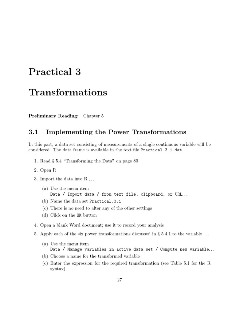 Practical 3 Transformations: 3.1 Implementing The Power Transformations ...