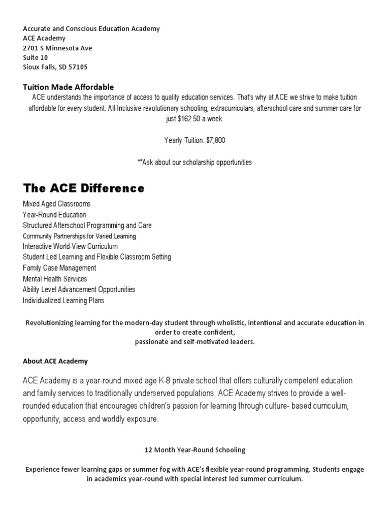 The ACE Difference: Tuition Made Affordable | PDF | Mindfulness ...