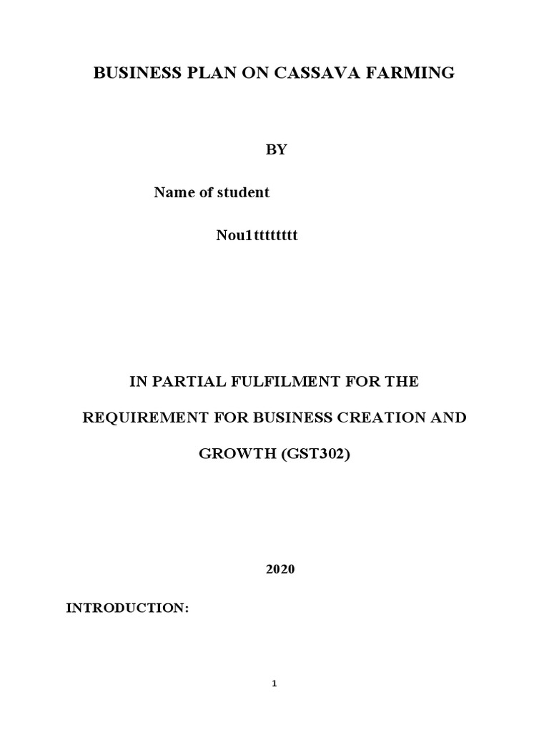 Business Plan On Cassava Farming: BY Name of Student Nou1tttttttt | PDF ...
