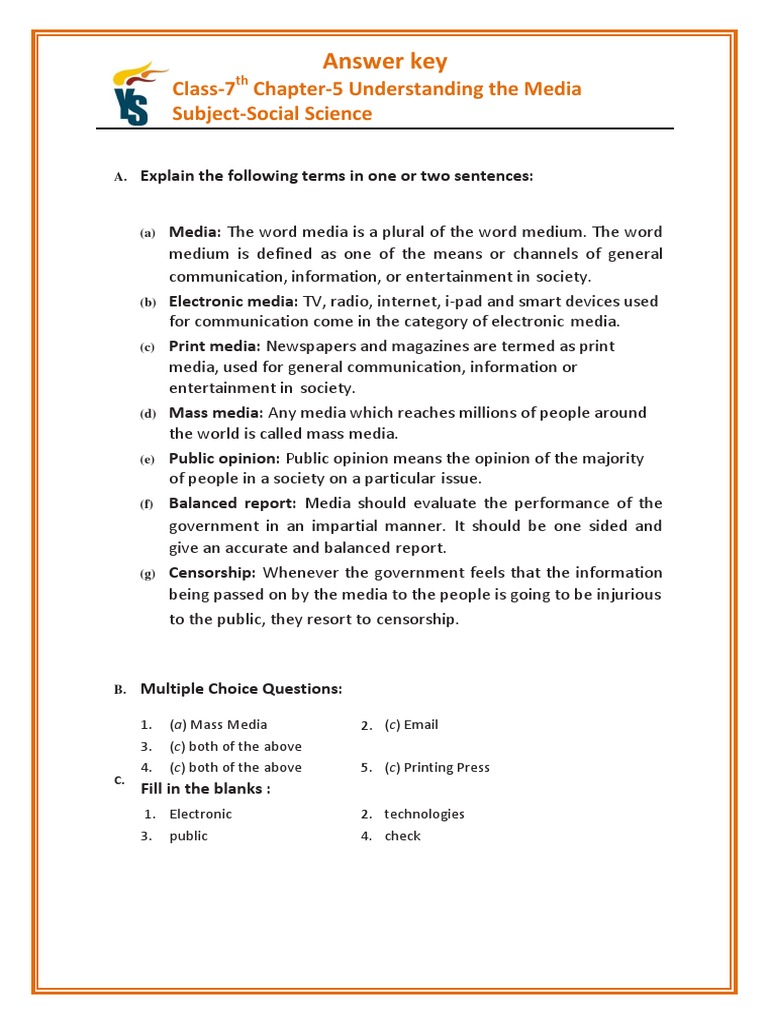 7th - SST Answer Key ch5 Civics 1-1021030202030056 PDF | PDF | Public Opinion | Mass Media