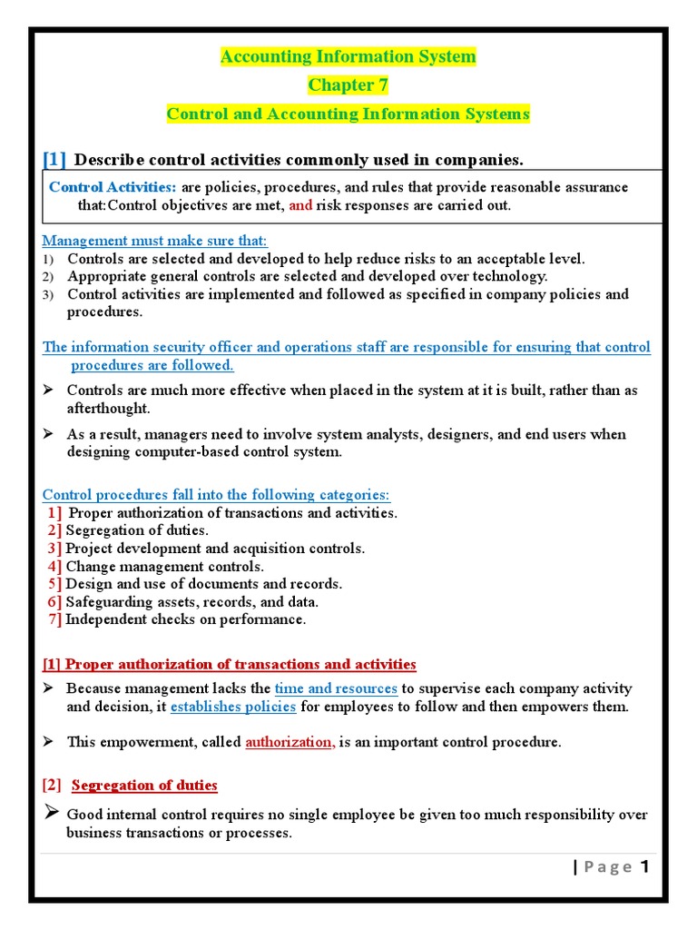 Describe Control Activities Commonly Used in Companies | PDF ...