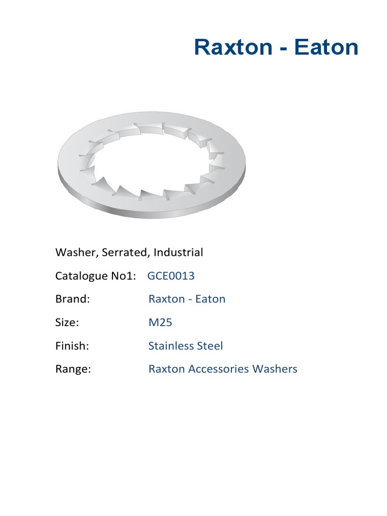 Raxton - Eaton: Washer, Serrated, Industrial Catalogue No1: Brand: Size ...
