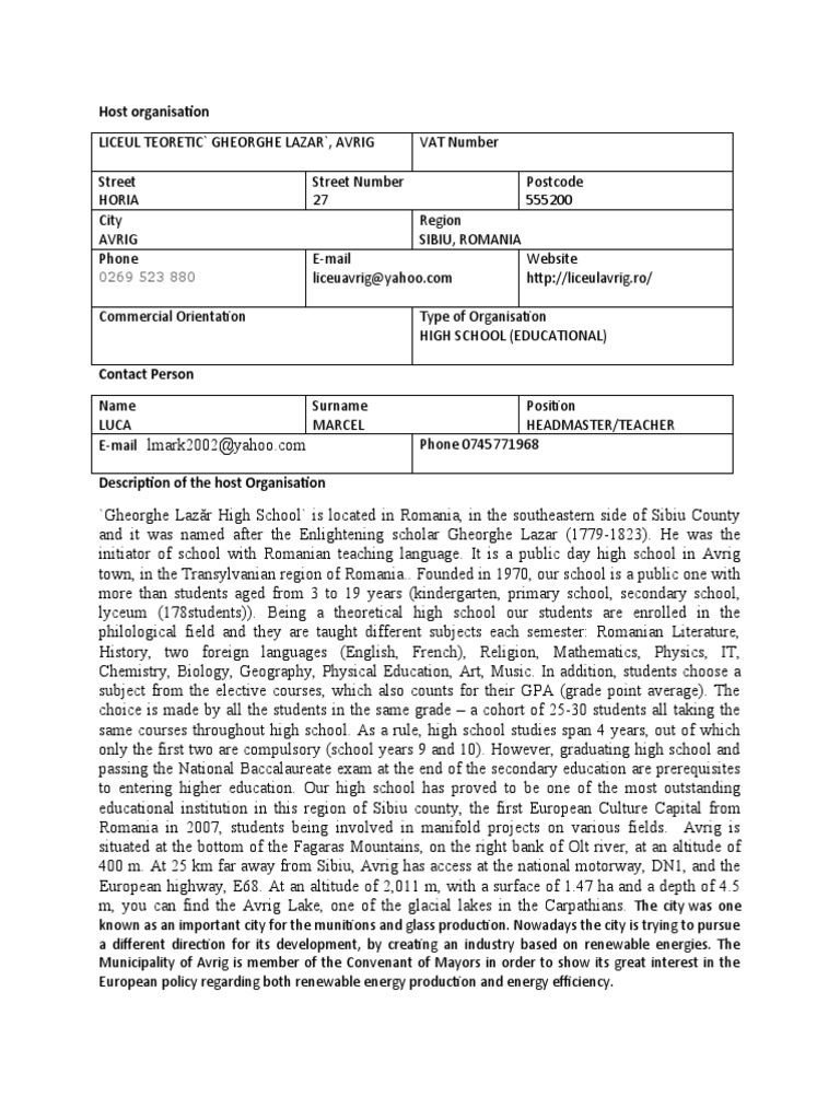 Host Organisation Description | PDF | Behavior Modification ...