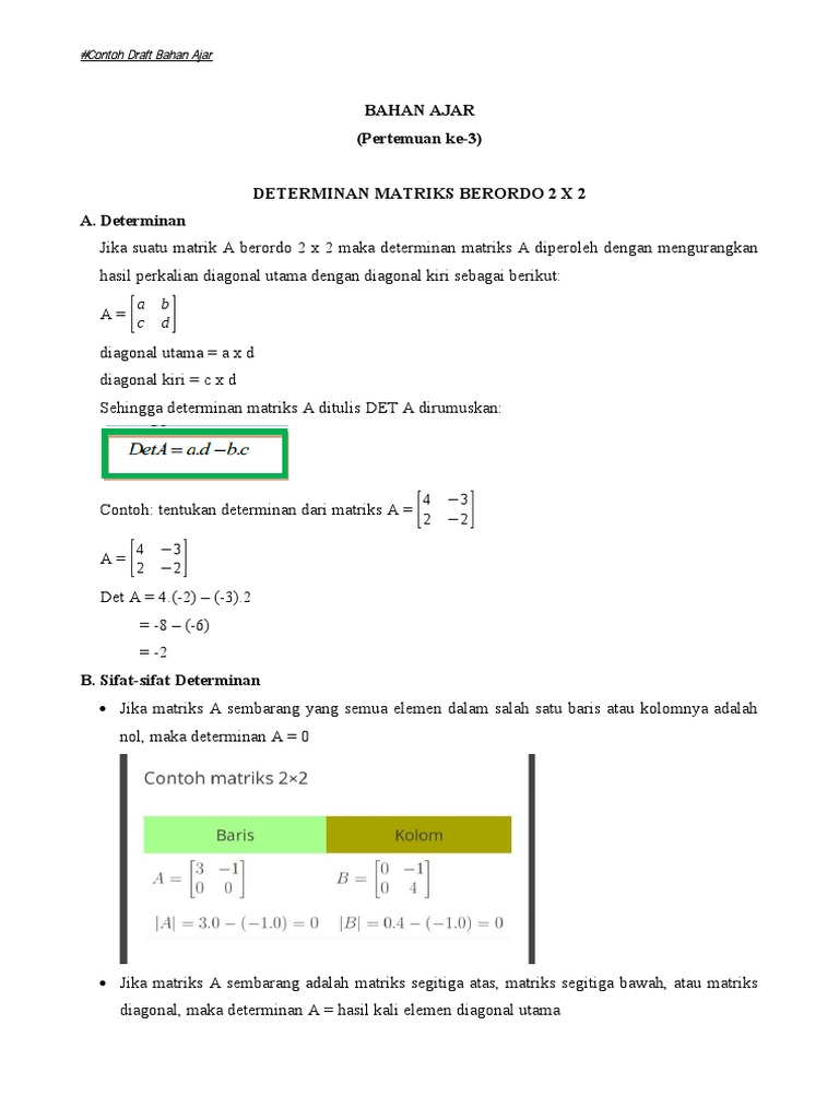BAHAN AJAR Matriks Pertemuan 3 | PDF