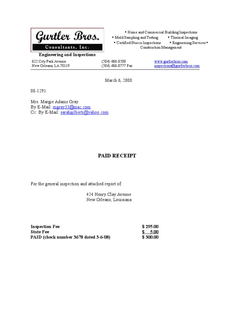 Engineering and Inspections: Paid Receipt | PDF | Hvac | Furnace